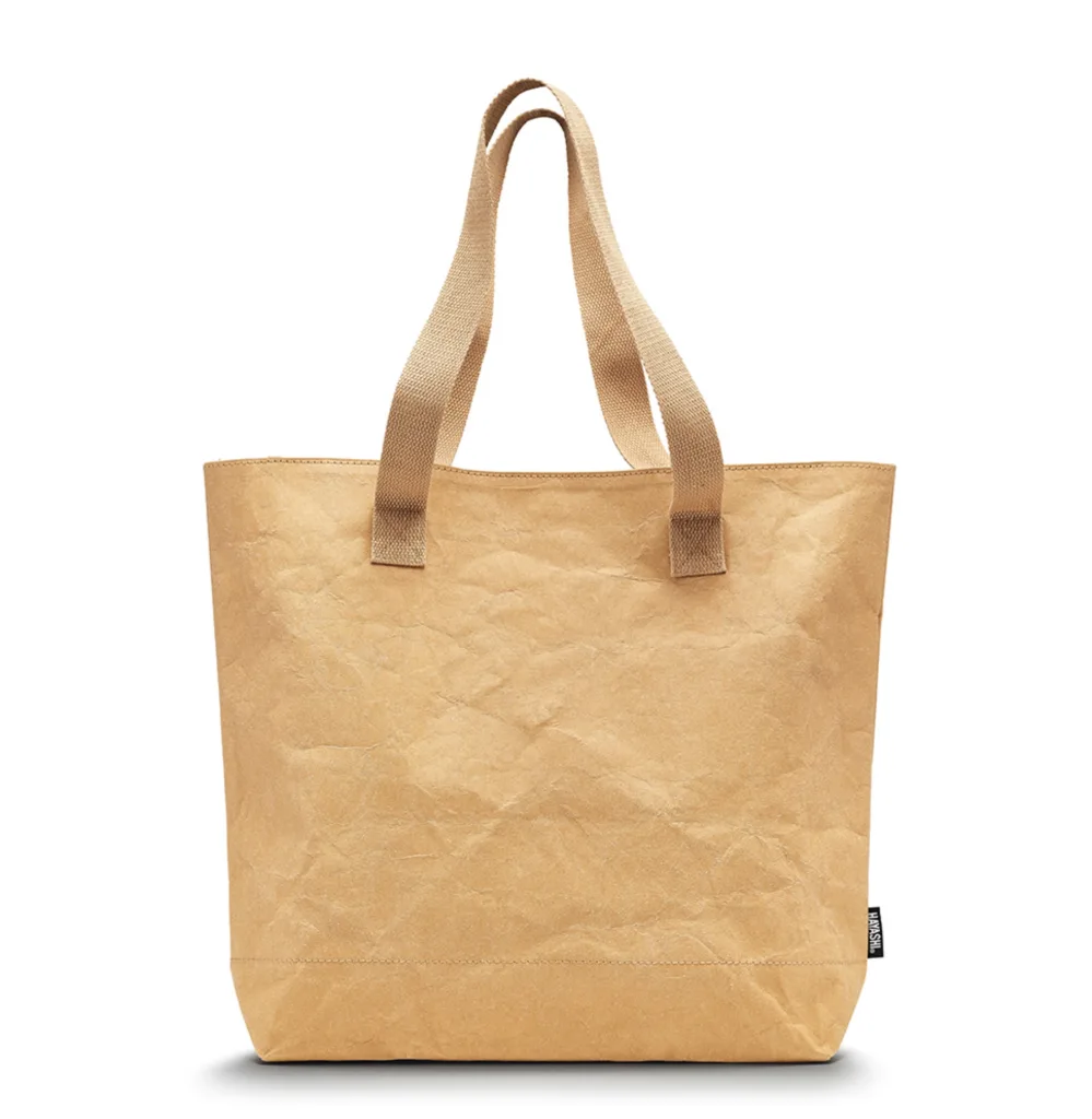 Paper 'leather' tote bag (tan) - Halen Môn